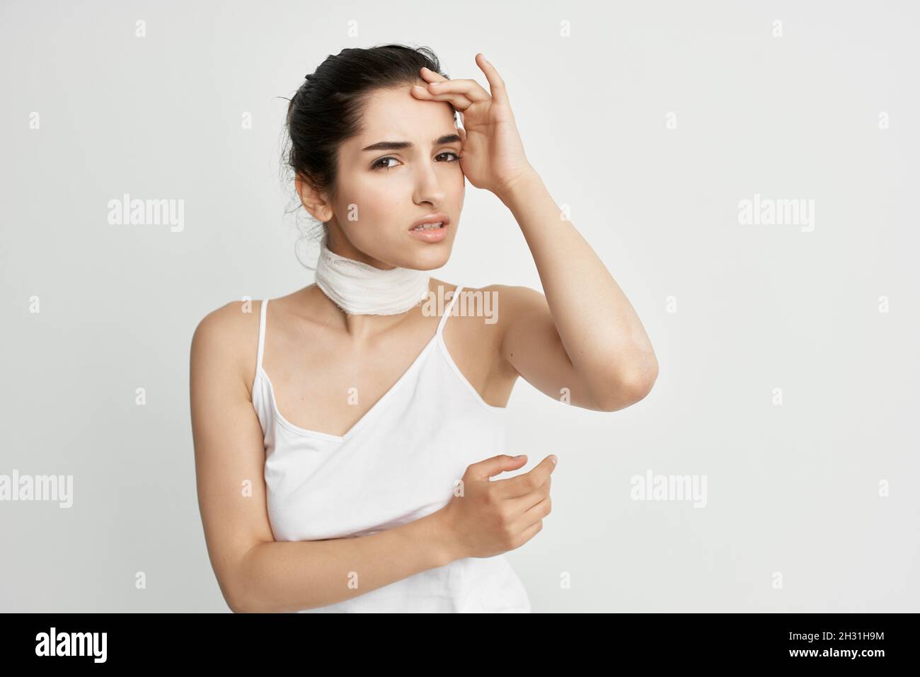 sick woman patch on the face pain depression isolated background Stock ...