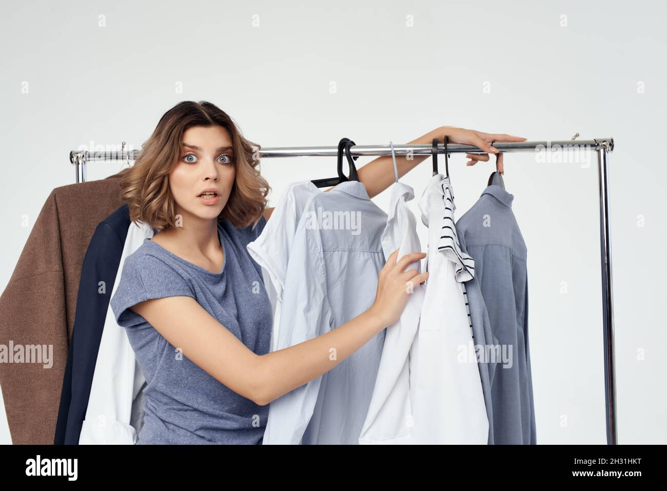 pretty woman Clothes fitting modern style isolated background Stock ...