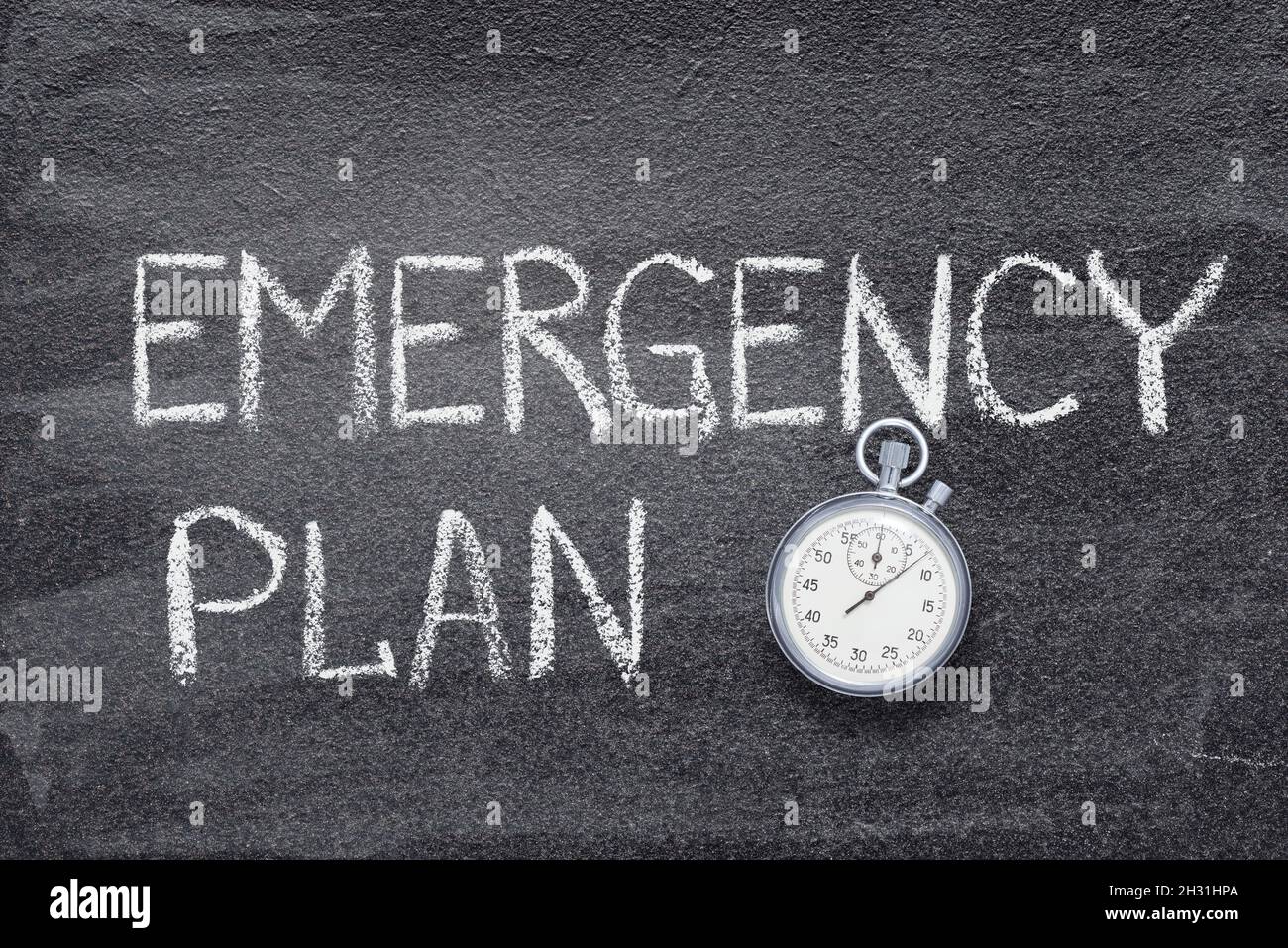 emergency plan phrase written on chalkboard with vintage precise ...