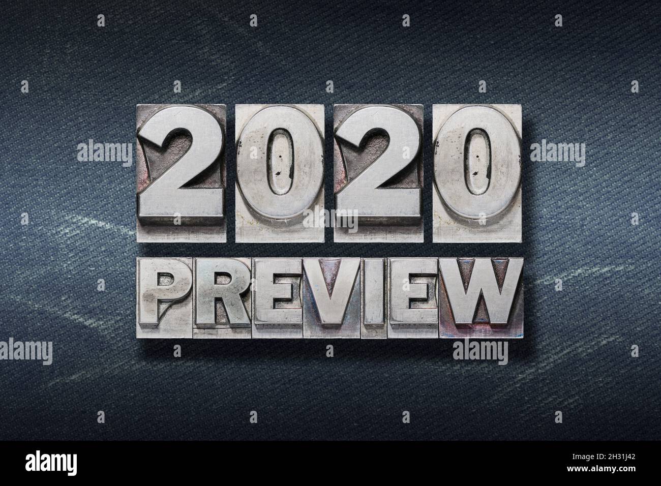 year 2020 preview made from metallic letterpress on dark jeans ...
