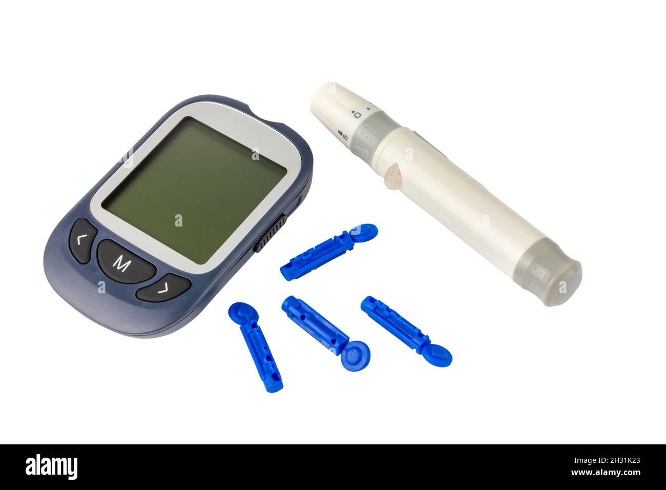 Electronic glucometer on a white background. A device for measuring ...