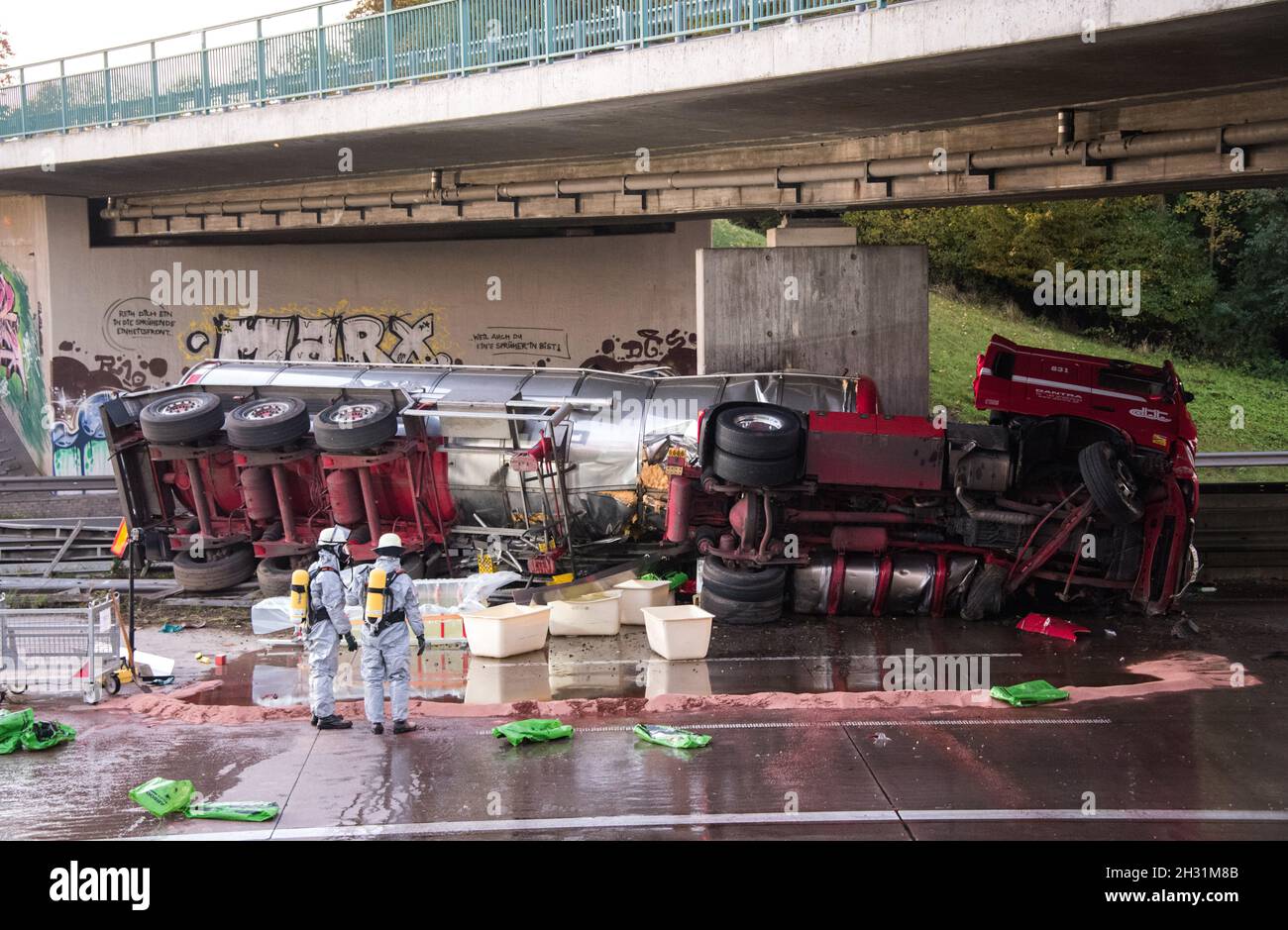 Bad Oldesloe, Germany. 25th Oct, 2021. A lorry loaded with hazardous ...