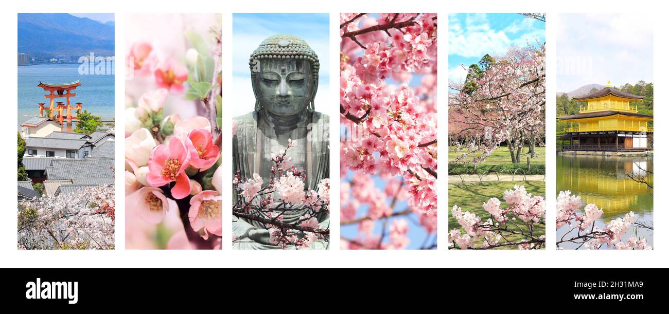 Set of vertical banners with landmarks of Japan. Golden Pavilion in ...