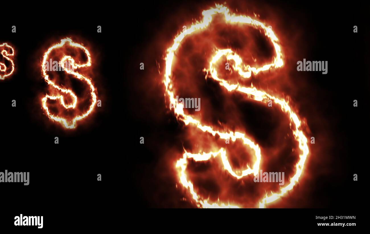 3d illustration - hot burning sign of dollar on black screen Stock ...