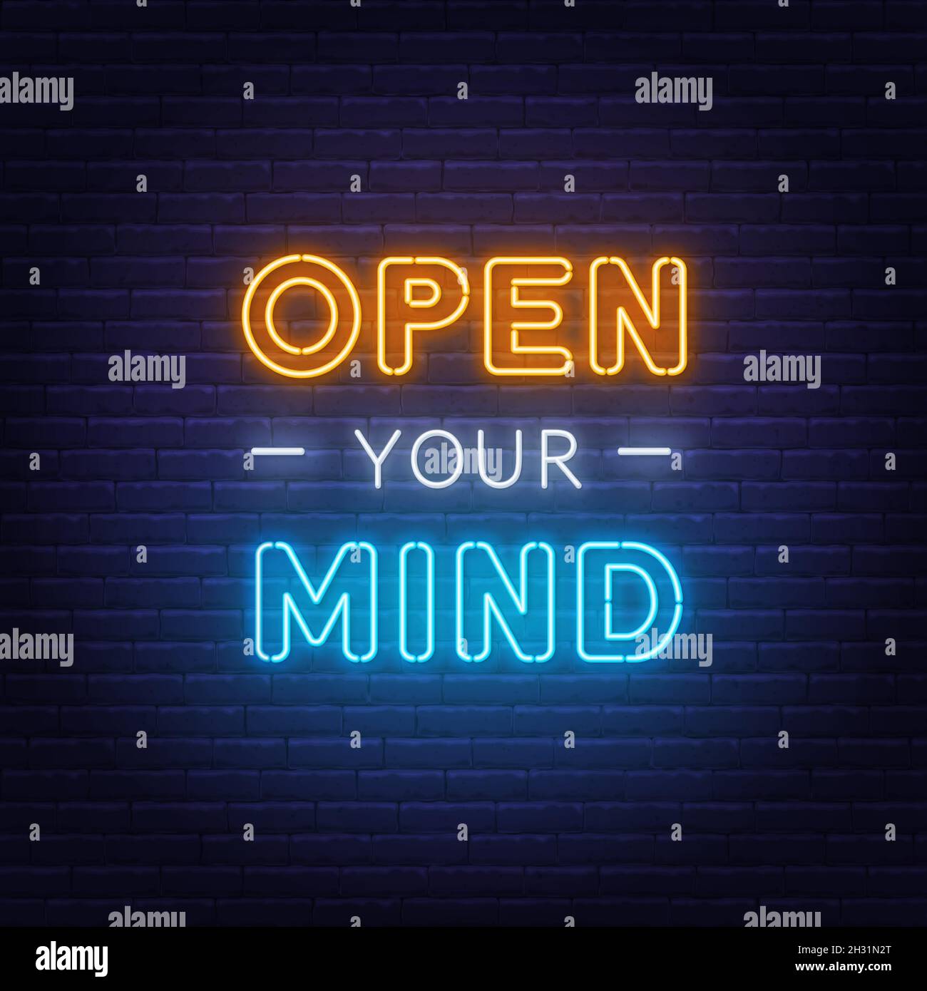 Open your Mind neon lettering on brick wall background Stock Vector ...