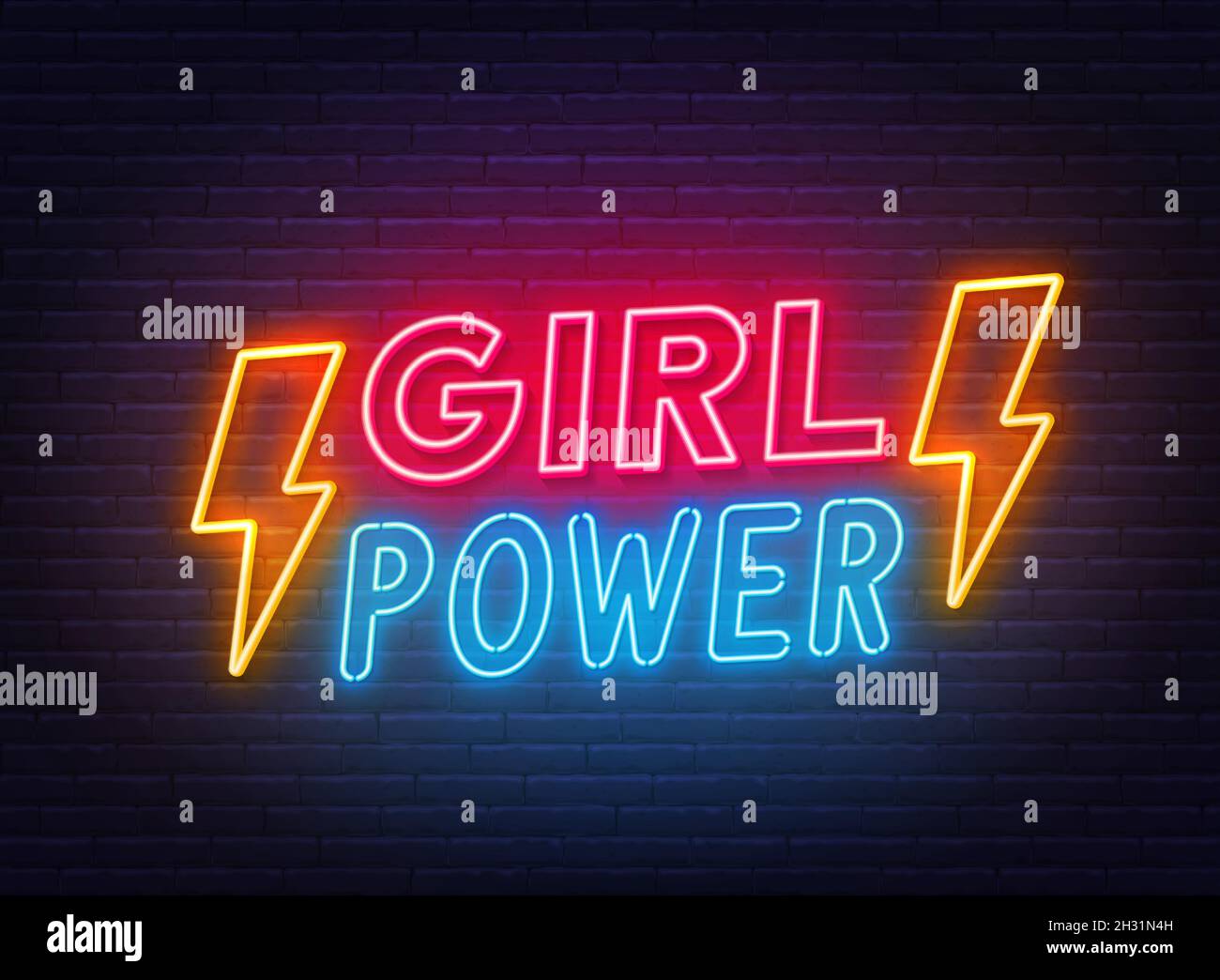 Girl Power neon lettering on brick wall background Stock Vector Image ...