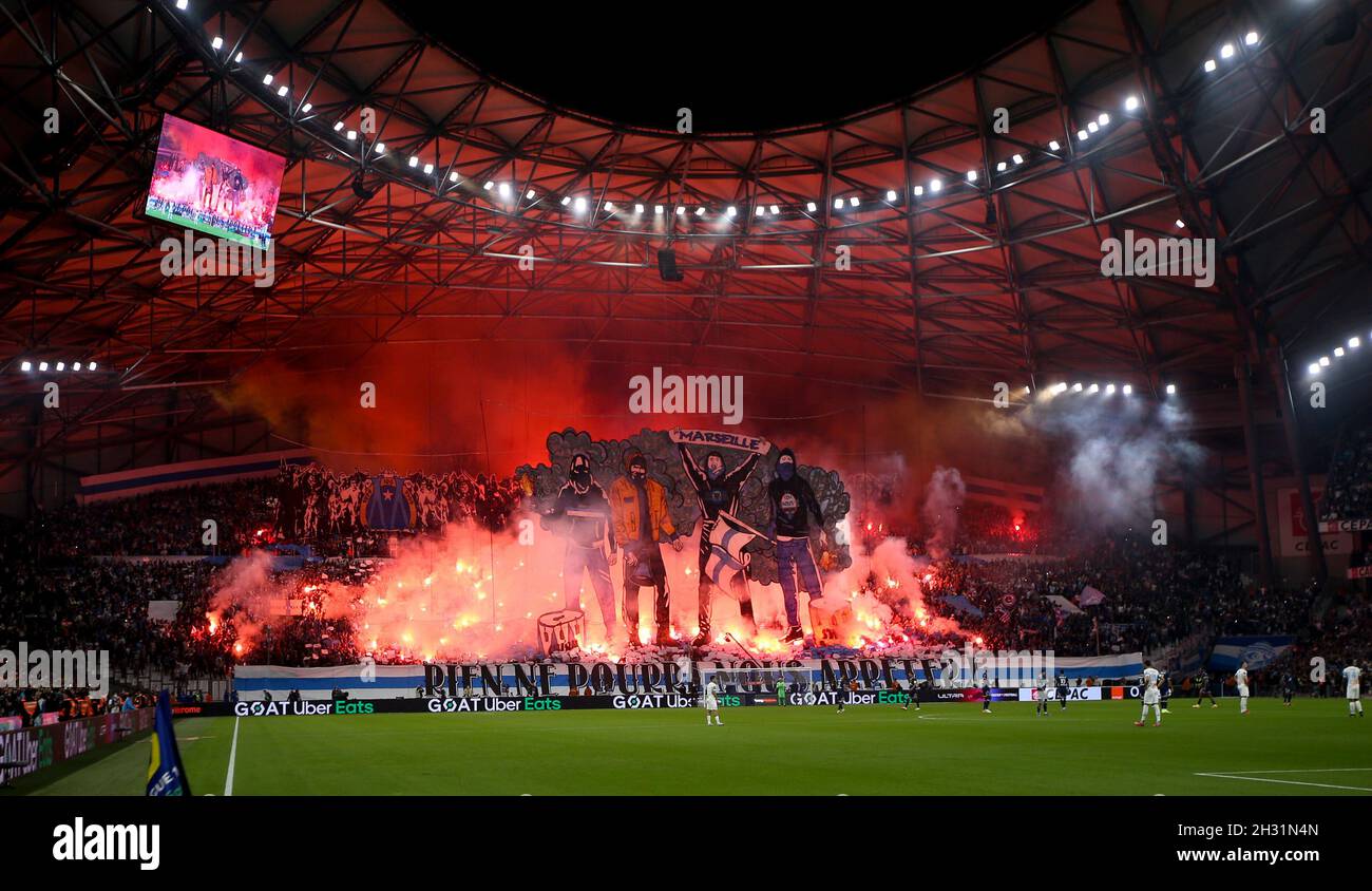 Tifo with flare, smoke during the French championship Ligue 1 football ...