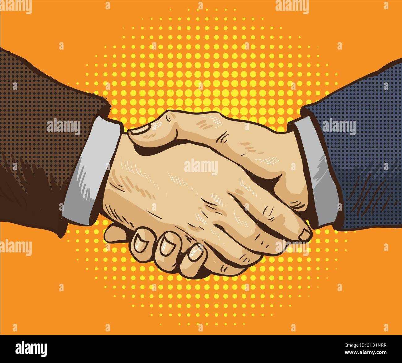 Businessmen shake hands vector illustration in retro pop art style ...