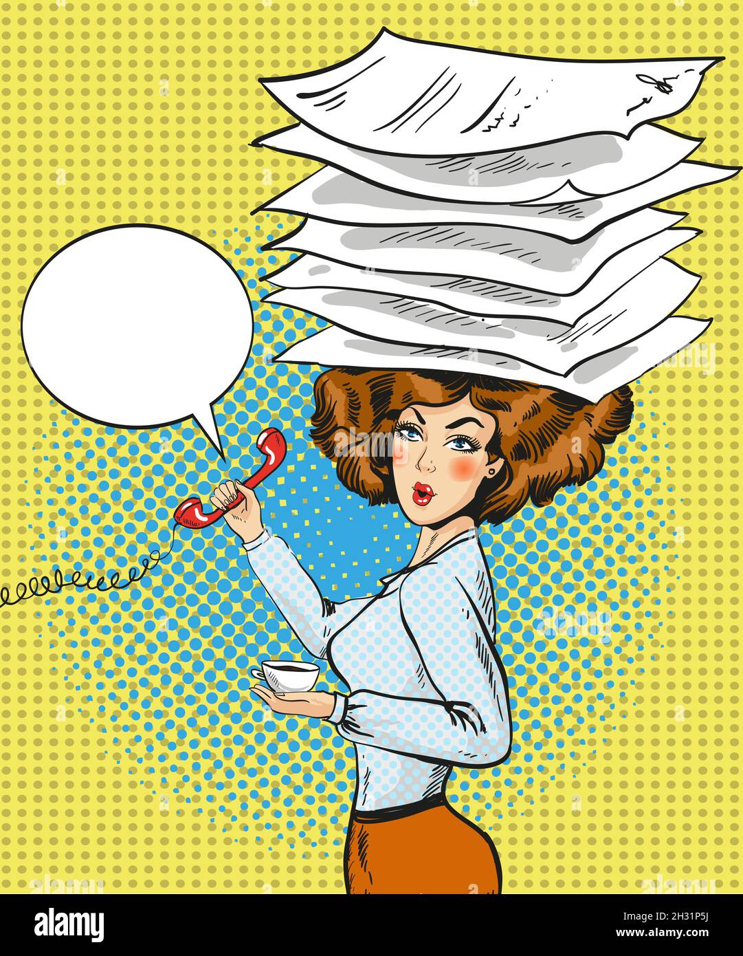 Vector illustration of busy woman in retro pop art style Stock Vector ...