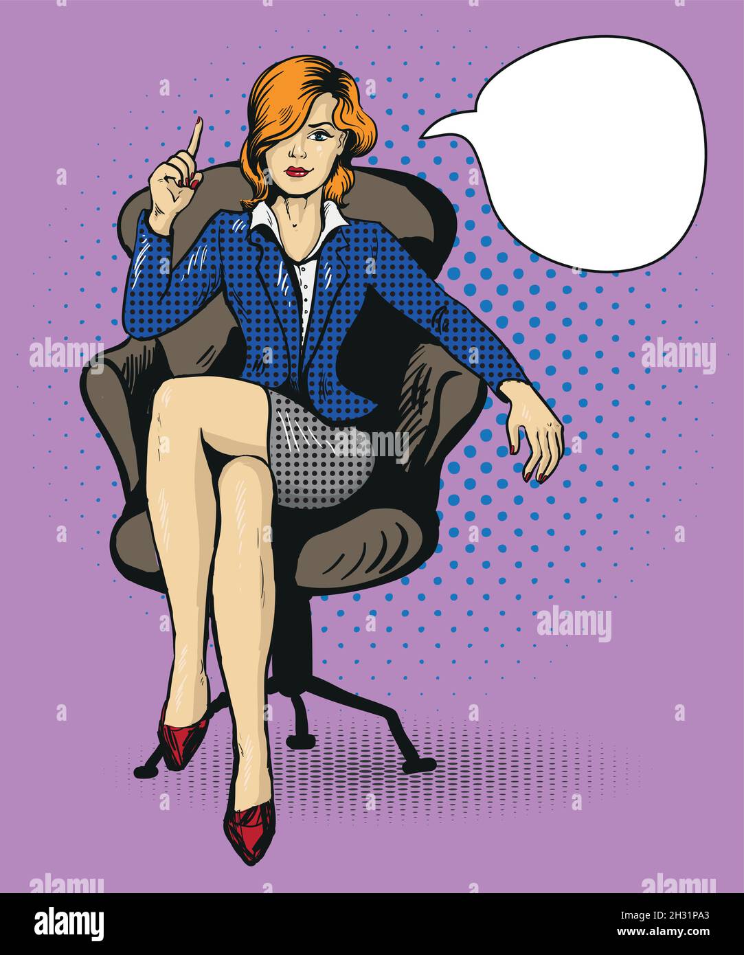 Successful business woman sit in chair vector illustration in comic pop ...