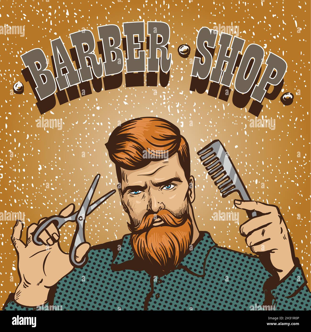 Barber shop poster vector illustration. Hipster stylist with scissors ... Barber shop poster vector illustration. Hipster stylist with scissors ...