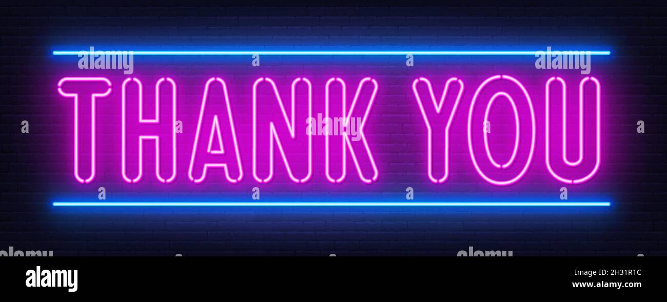 Thank you neon lettering on brick wall background.. Vector illustration ...