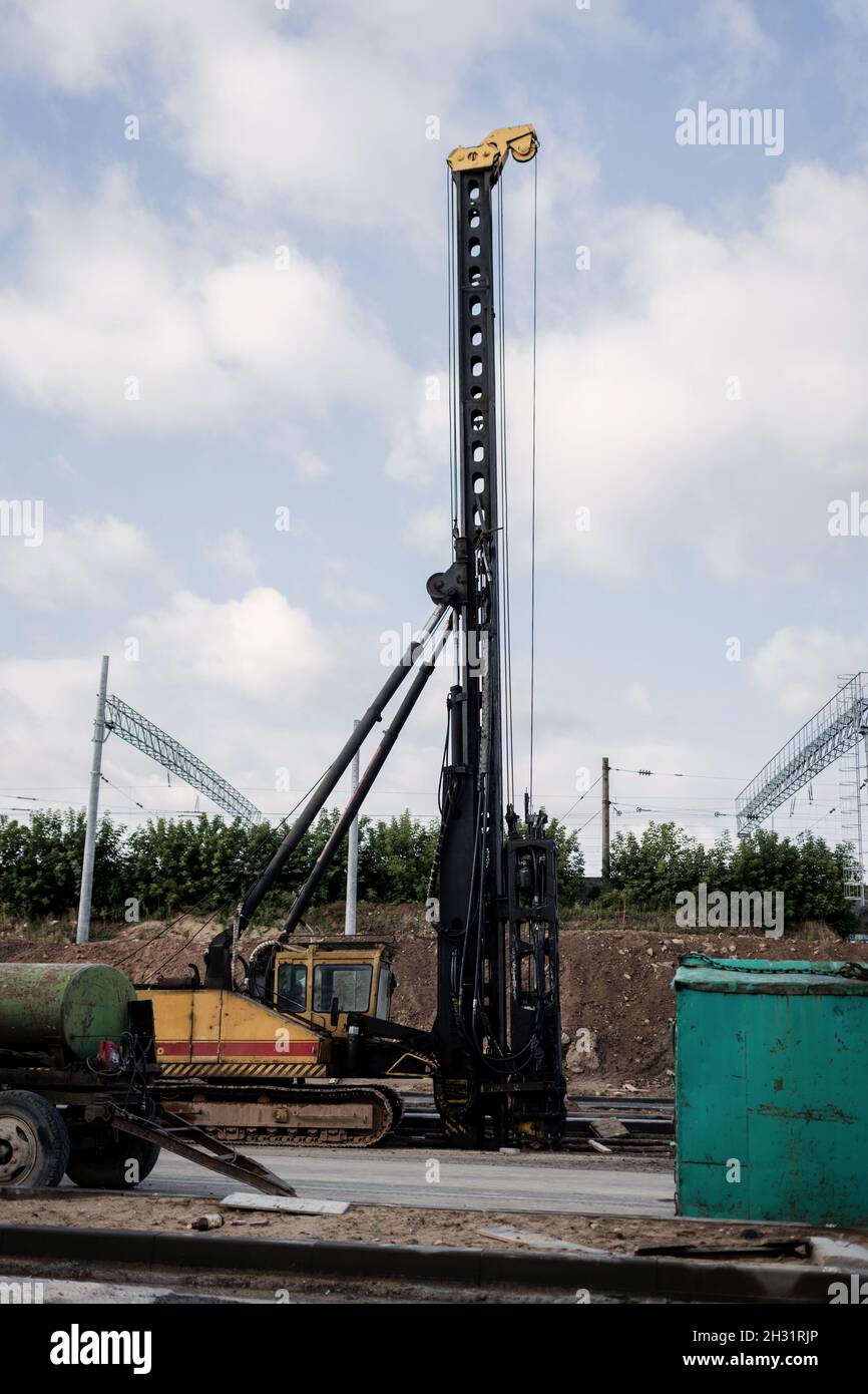 heavy machinery. excavator on the construction site. industry Stock ...