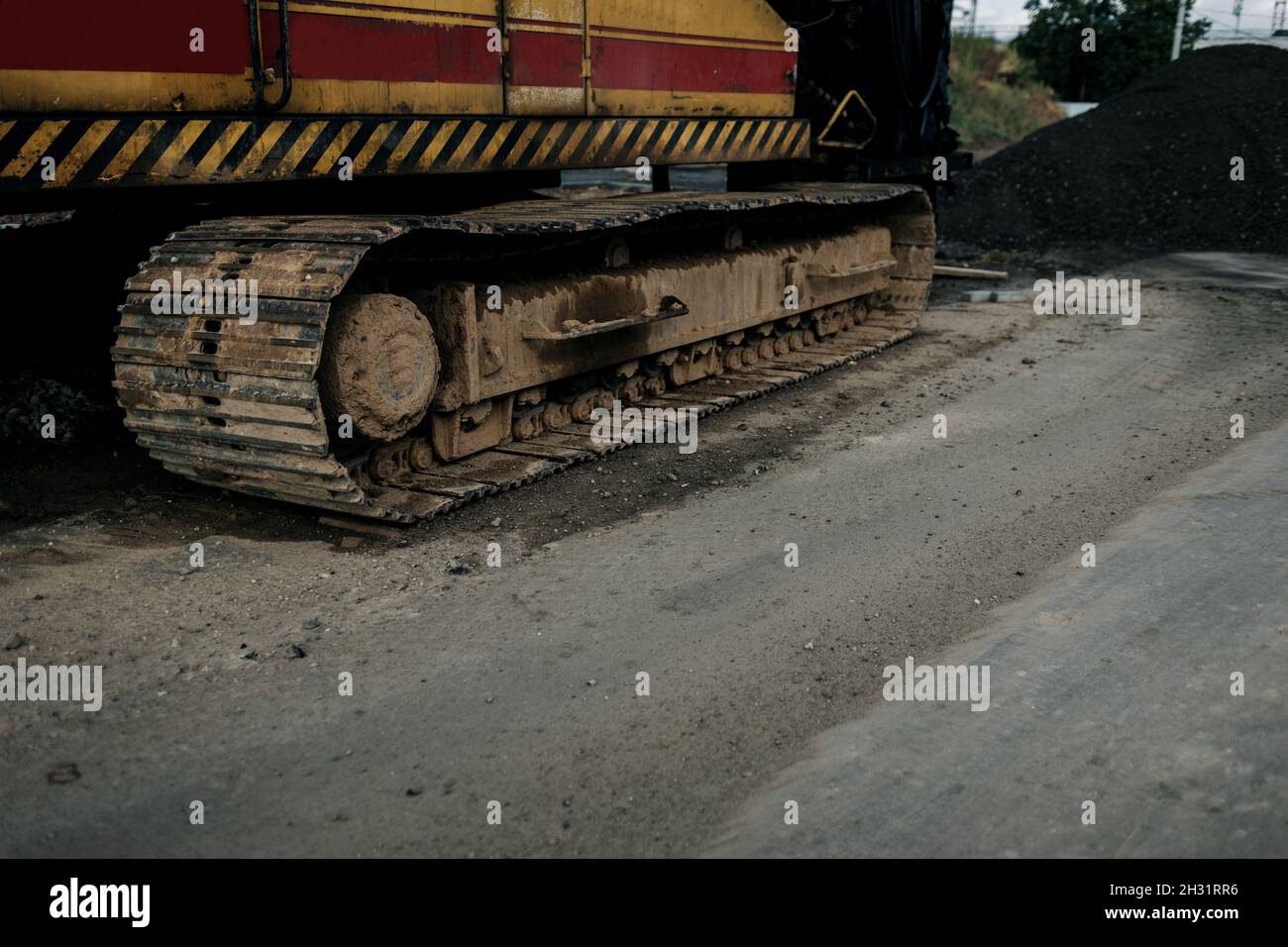 crawler backhoe. A crawler drive chassis of a heavy backhoe machine on ...