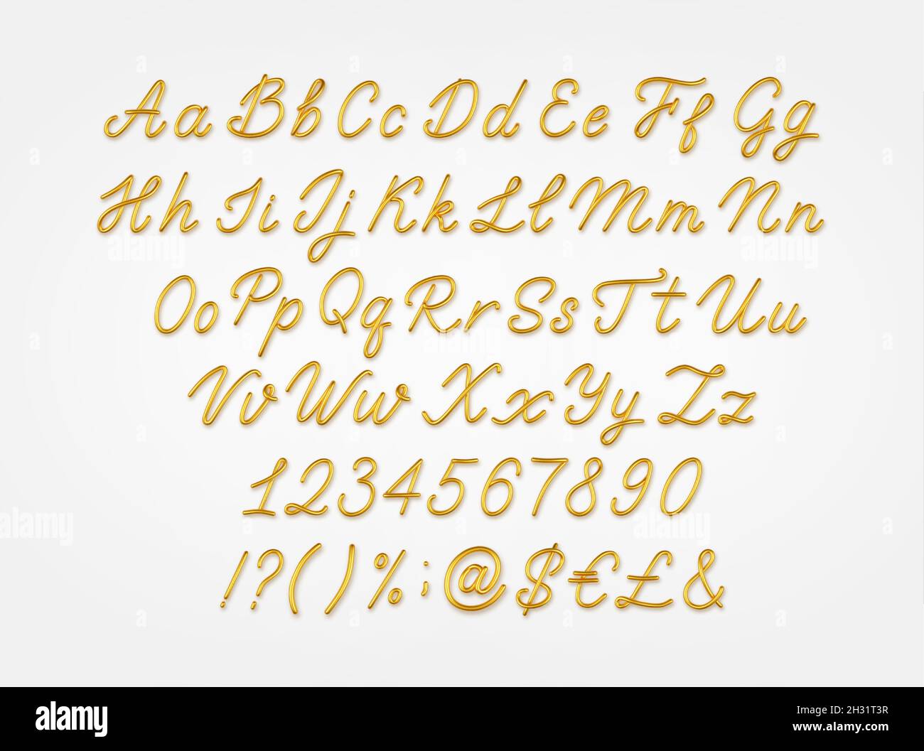 Gold 3d realistic capital and lowercase letters, numbers, symbols and ...