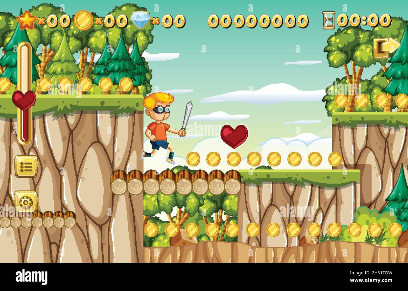 Collecting Coins Platformer Game Template illustration Stock Vector ...