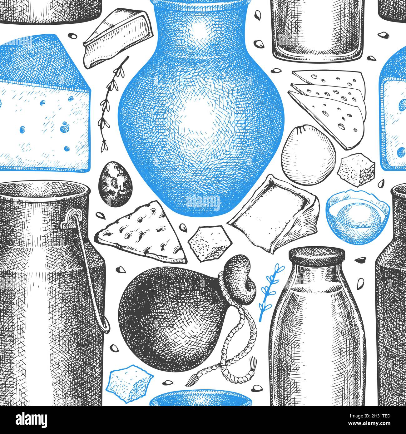 Farm food seamless pattern. Hand drawn vector dairy illustration ...