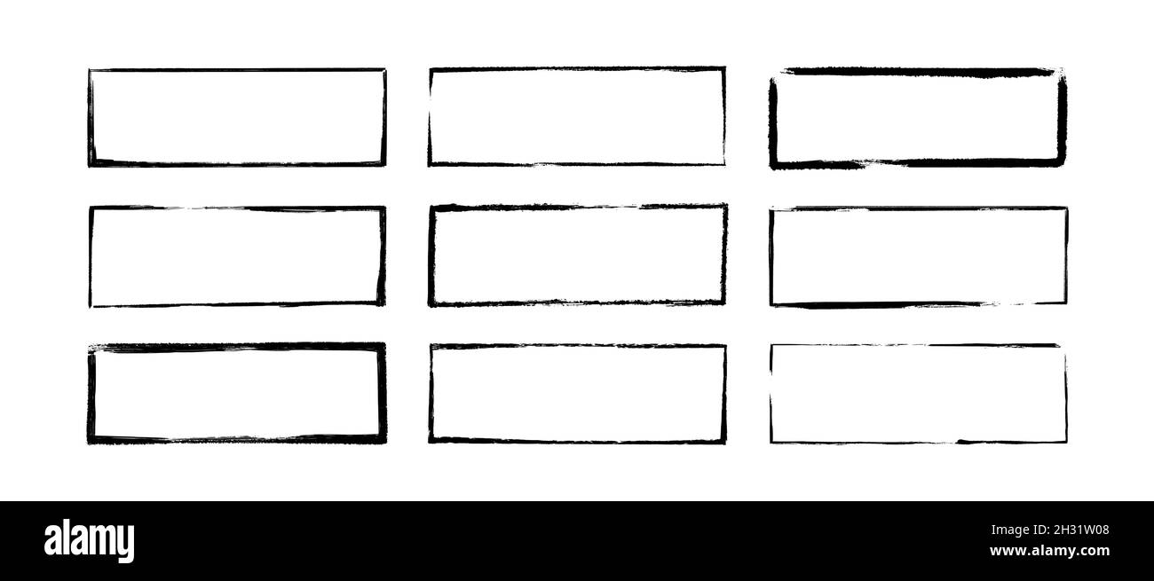 Ink rectangle stamps. Grunge empty black frames set. Square borders ...