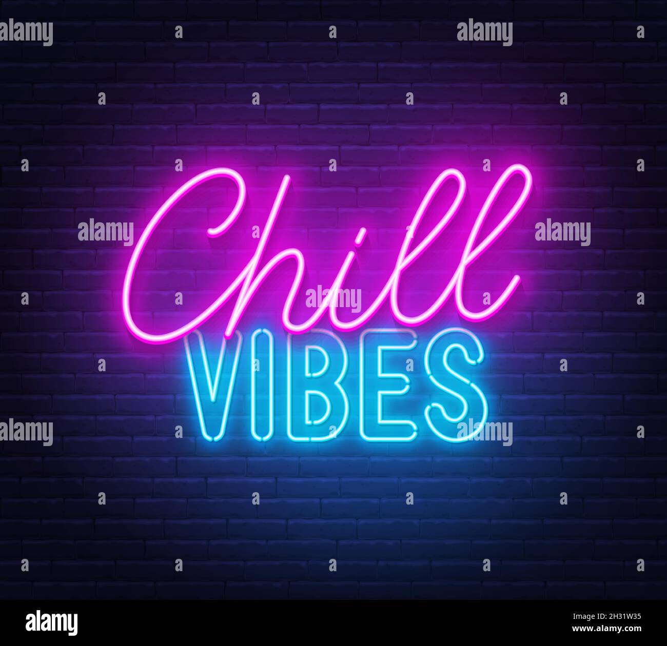Chill Vibes neon lettering on brick wall background Stock Vector Image ...