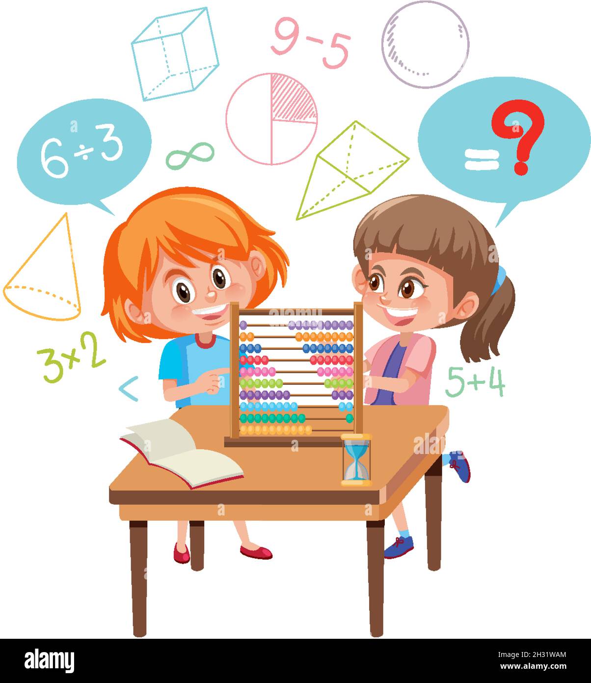 Girls counting math using abacus illustration Stock Vector Image & Art ...