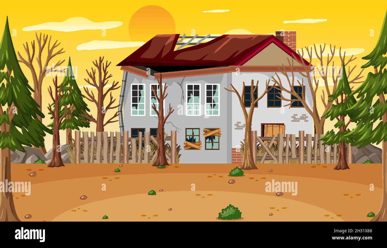 Scene with abandoned house at daytime illustration Stock Vector Image ...