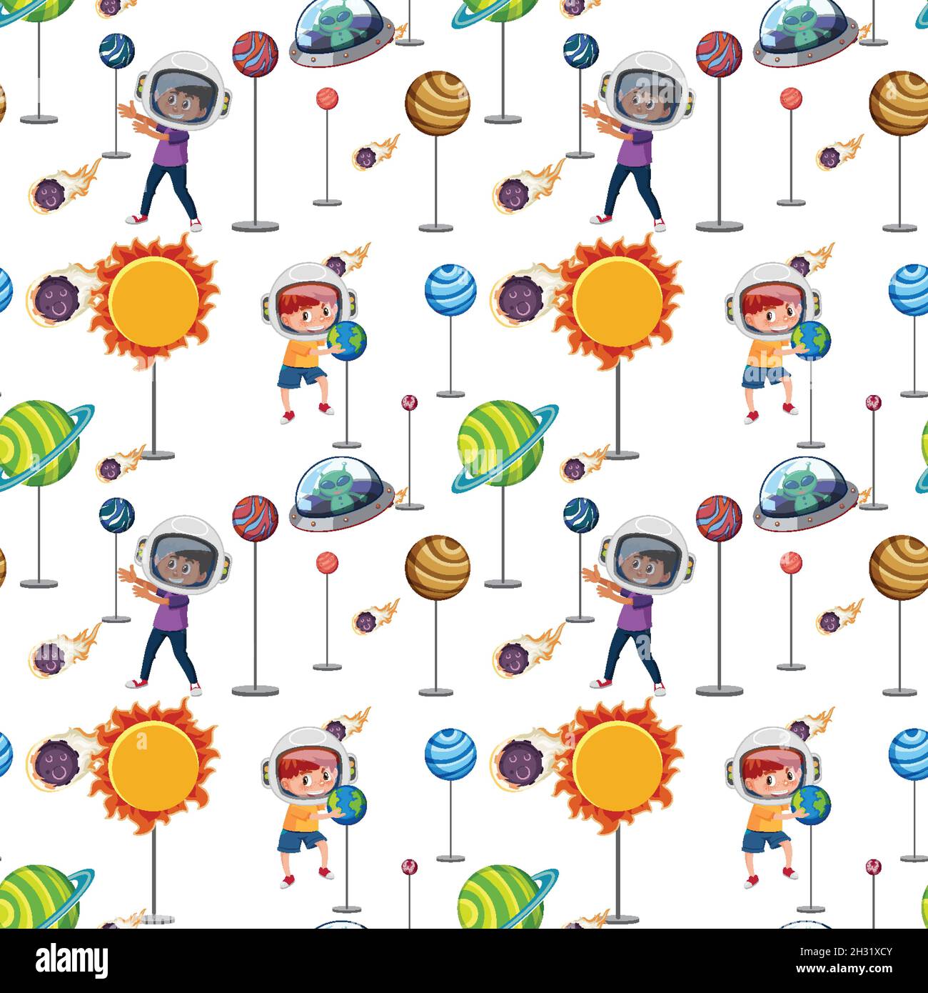 Children learning solar system seamless background illustration Stock ...