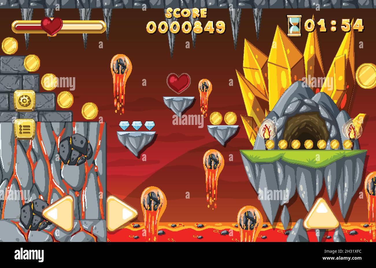 Lava Cave Platformer Game template illustration Stock Vector Image ...