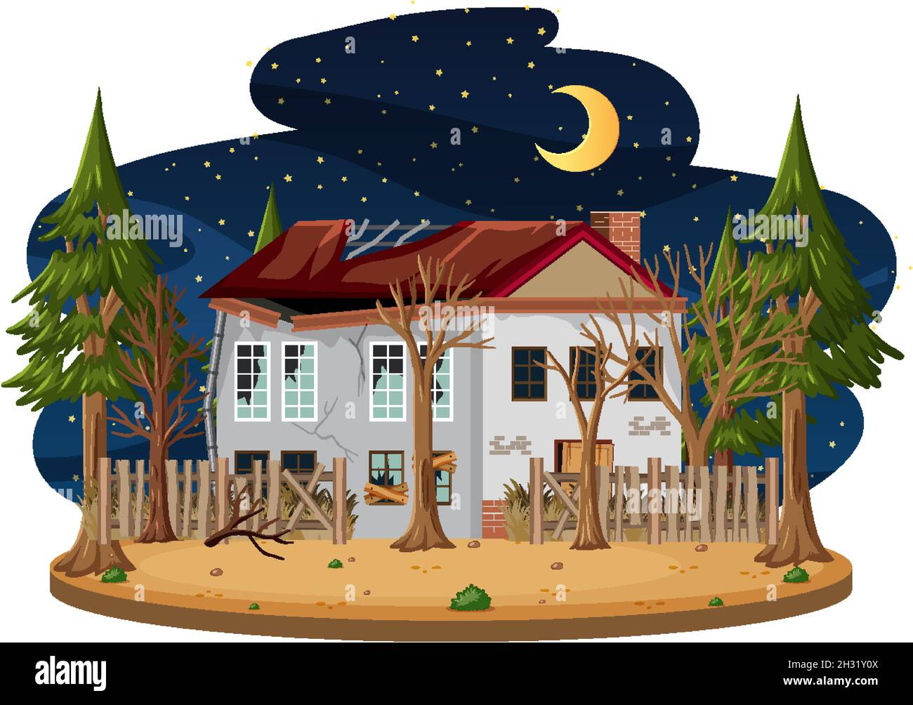 Old house at night scene illustration Stock Vector Image & Art - Alamy