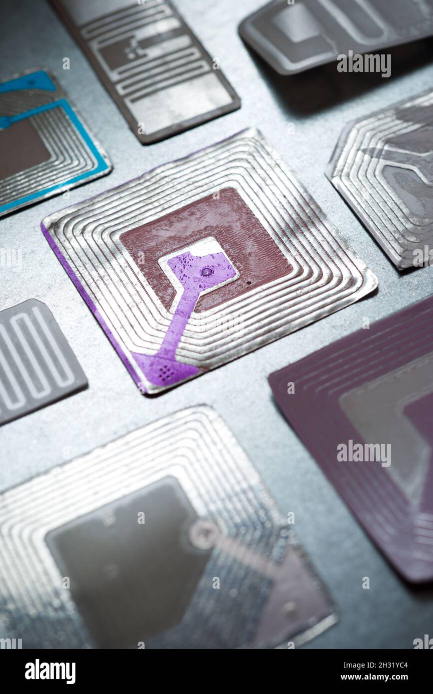 Rfid tags on a metal table Stock Photo - Alamy