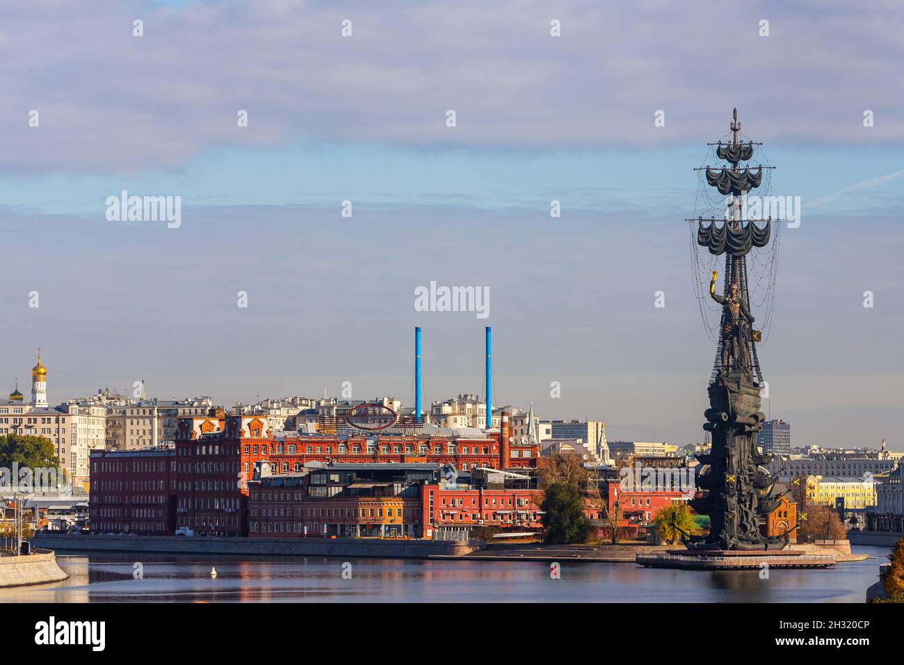Moscow, Russia - October 13, 2021: Factory Red october and Statue Peter ...