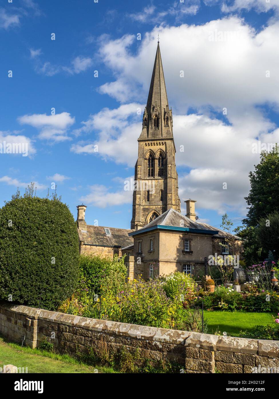 Church of St Peter in the estate village of Edensor, Derbyshire, UK ...