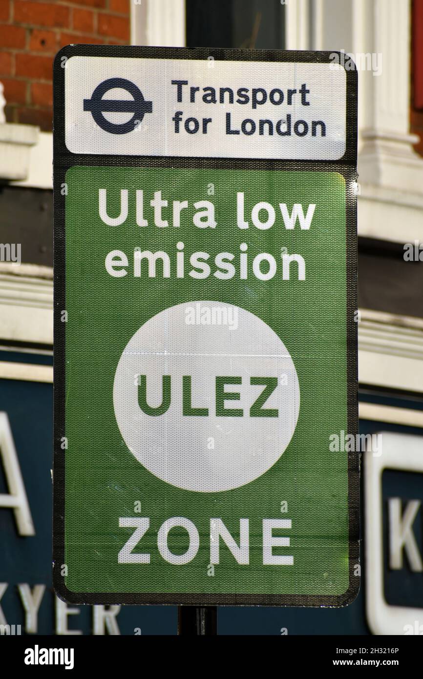 London, UK, 25 Oct 2021 St John's Road where the ULEZ extension begins ...