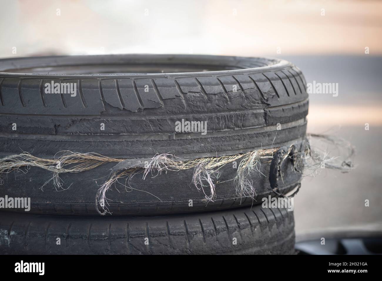 Slashed tyre hi-res stock photography and images - Alamy