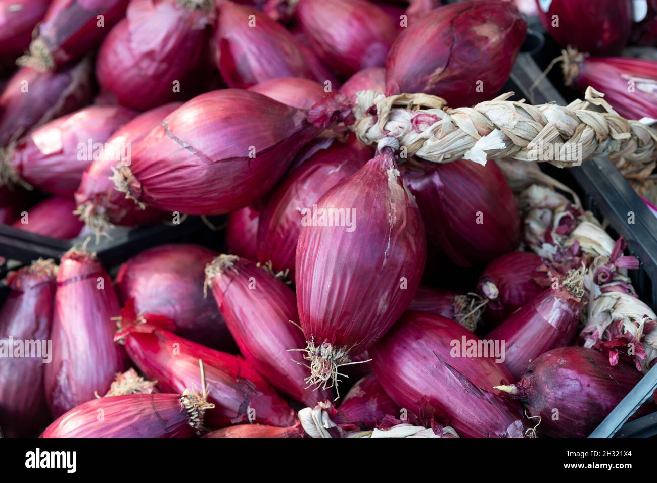 Italy, Street Market, Display of Tropea Red Onions Stock Photo - Alamy