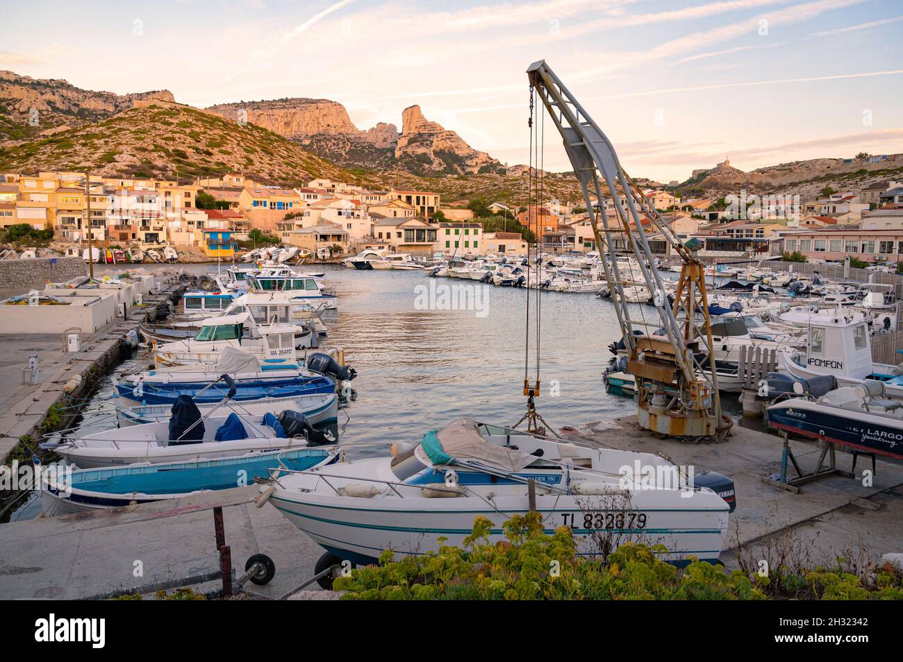 The small protected Calanques port of Les Goudes in the east of ...