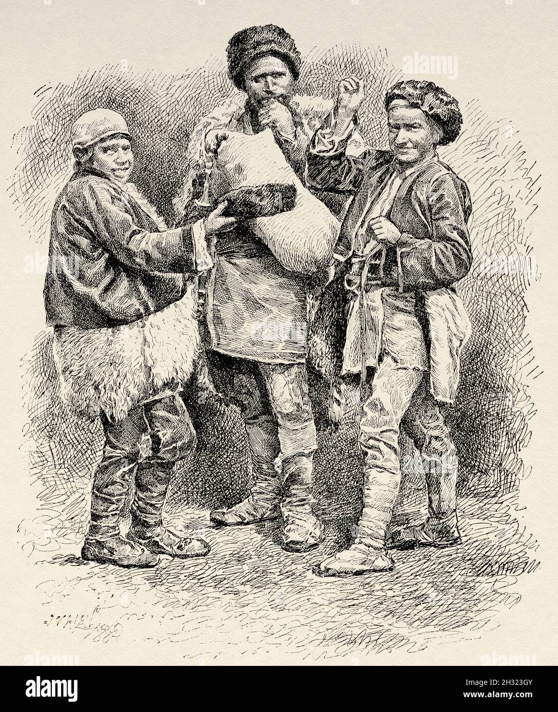 Bulgarian beggars, drawing by Juan Bastinos Coll. Old 19th century ...