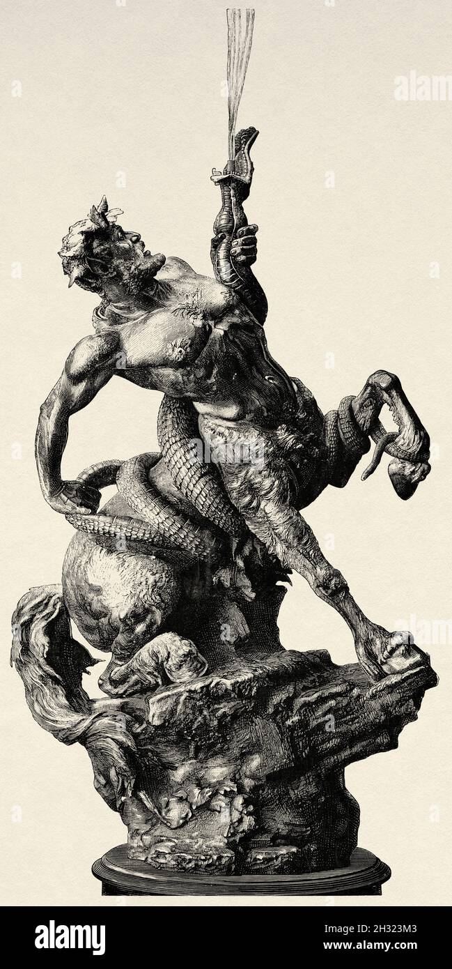 A centaur drowning a snake, water source by Augustus Sommer. Old 19th ...