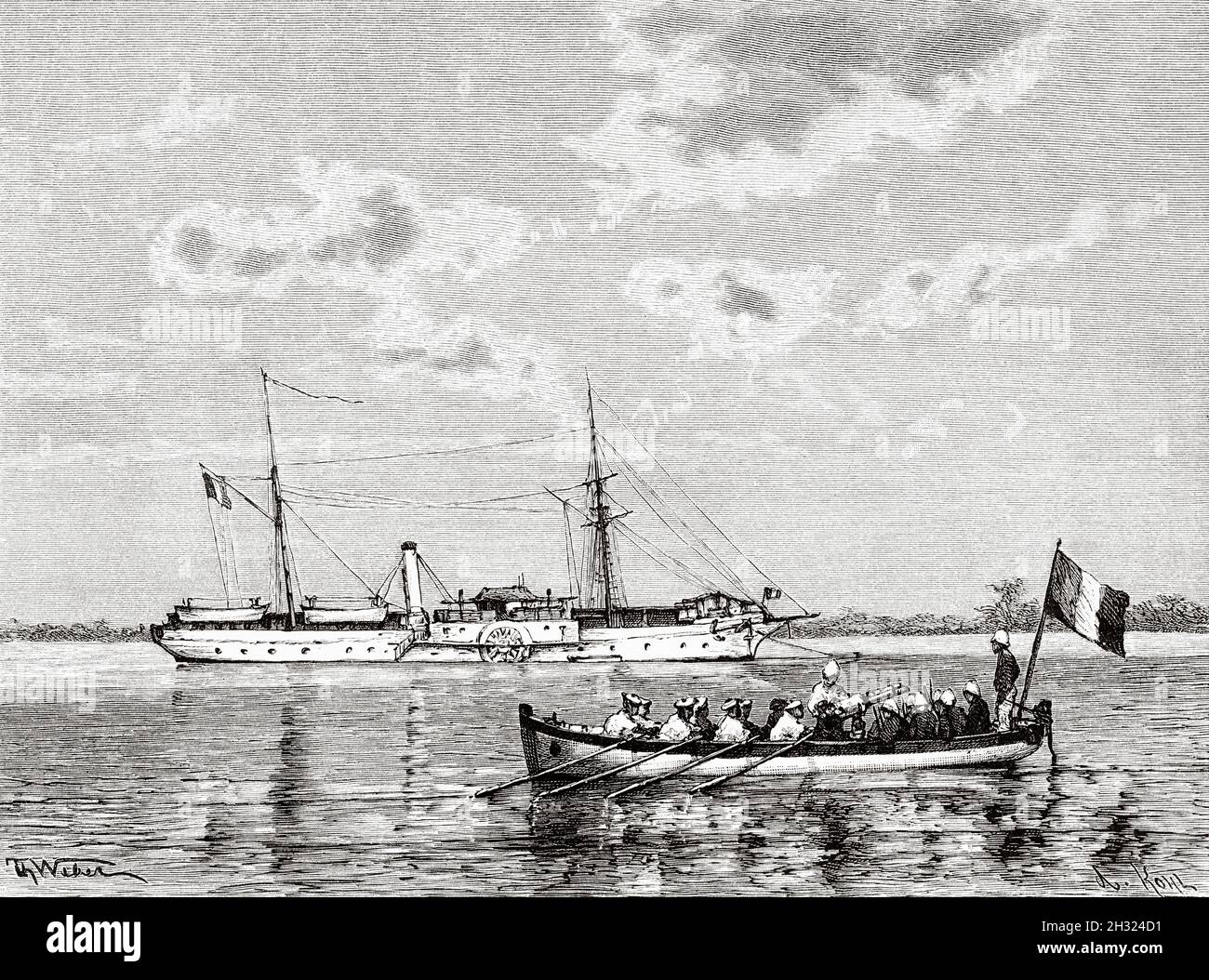 The Message, French navy ship. Guinea-Bissau Africa. Old 19th century ...