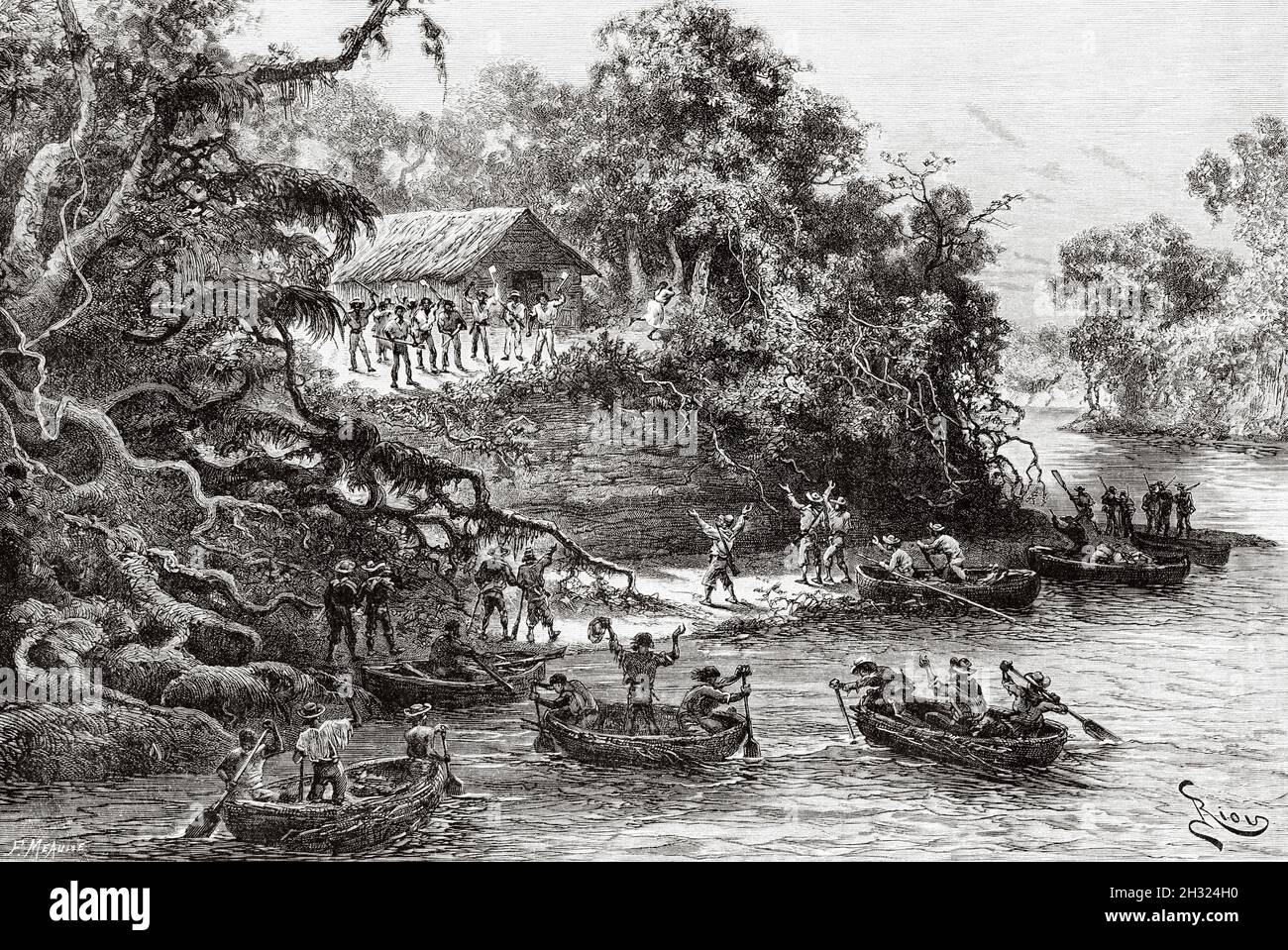 Meeting of the expedition with the Paraguayans. Paraguay river ...