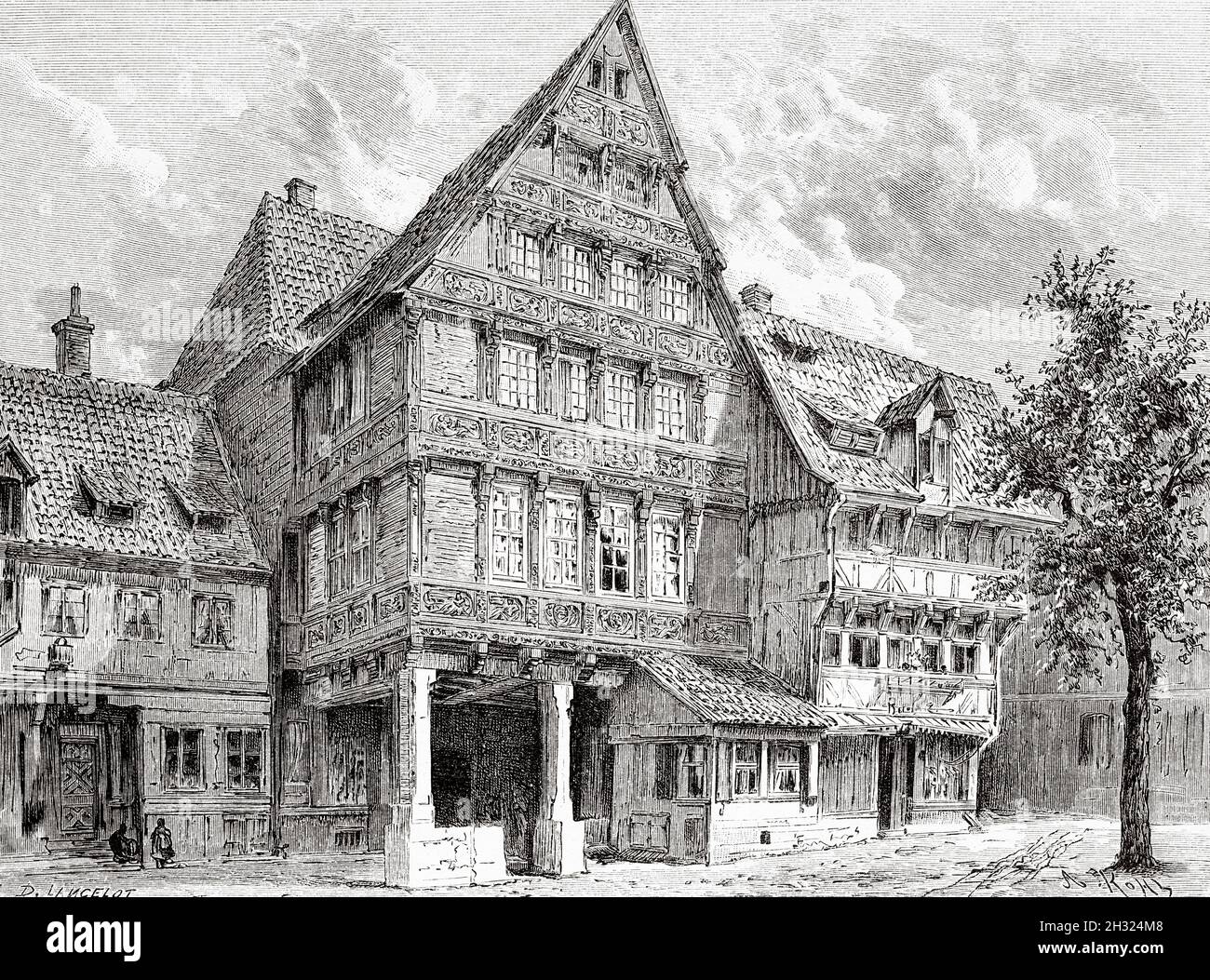 House in Hildesheim, Lower Saxony. Germany, Europe. Old 19th century ...