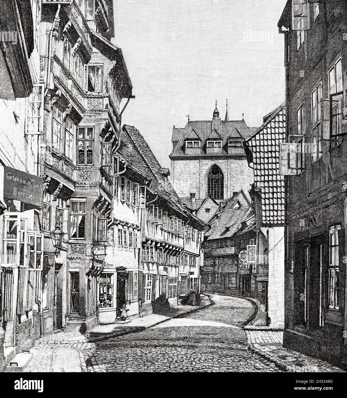 Street in the historic center, Hildesheim, Lower Saxony. Germany ...