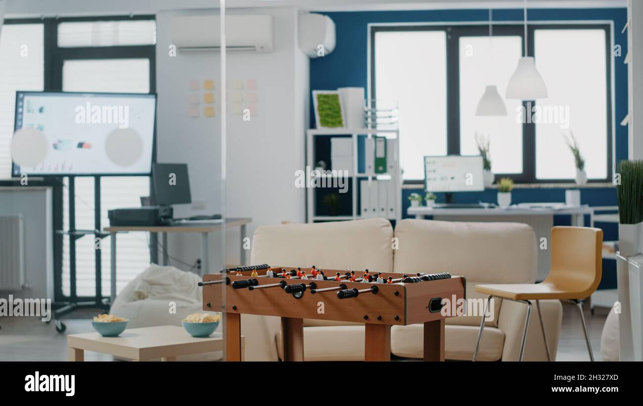 Nobody in business office with games to have fun after work. Empty ...
