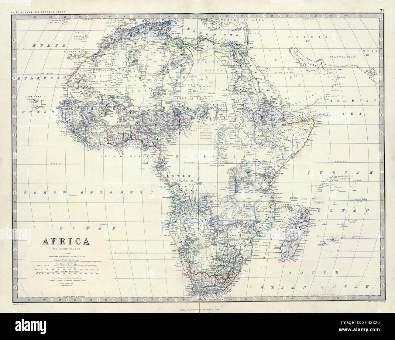 Scan of 18th to 19th-century vintage map in a textbook Stock Photo - Alamy