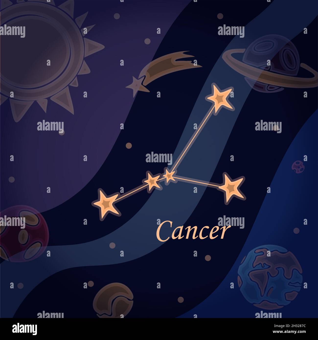 Doodle Constellation Of The Cancer Symbol Of The Zodiac Signs Vector