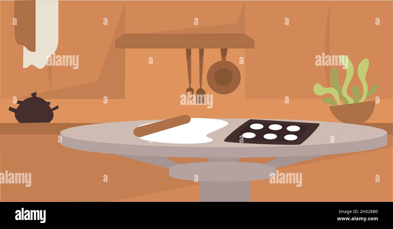 Interior design of kitchen, table with cooking Stock Vector Image & Art ...