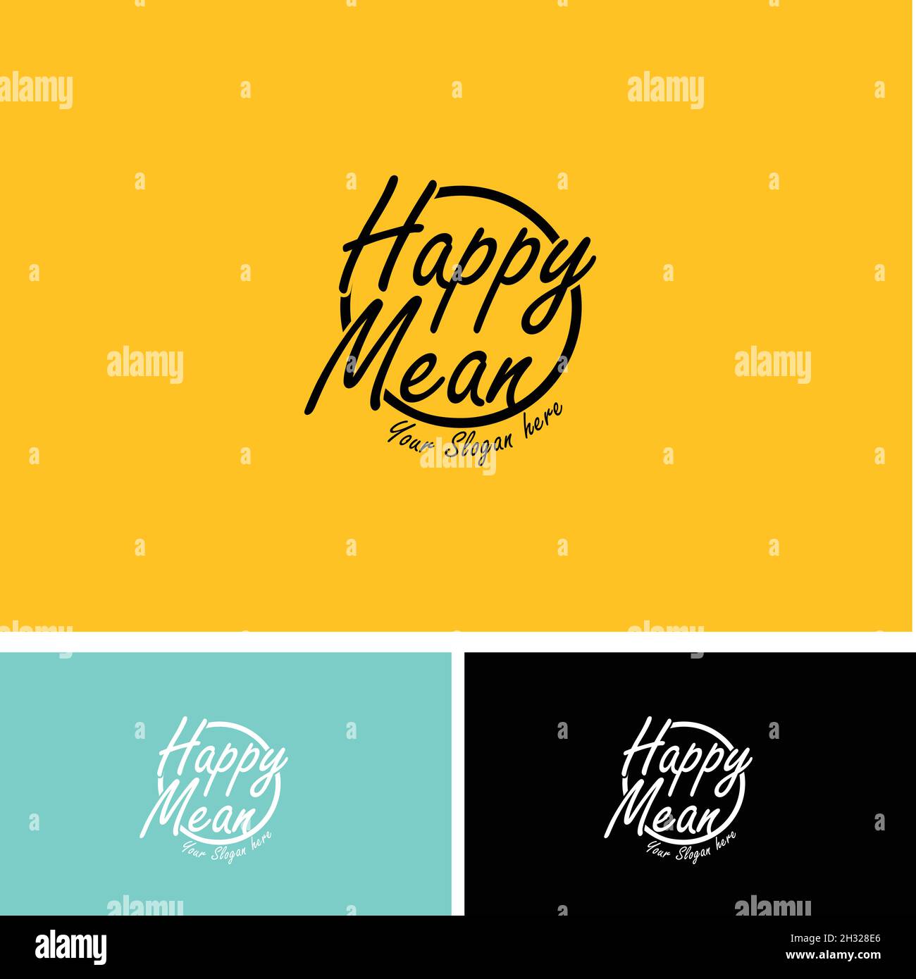Wordmark text creative lettering happy mean logo design Stock Vector ...