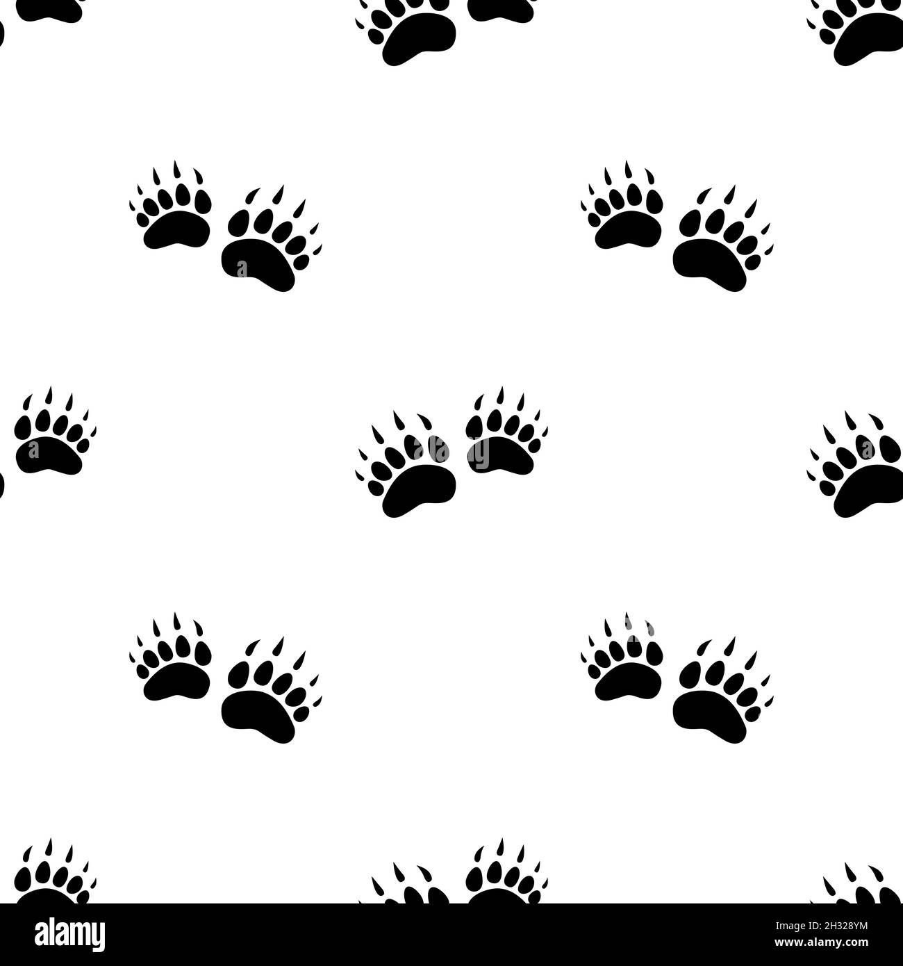 seamless pattern with black bear trace. Vector flat illustration. White ...