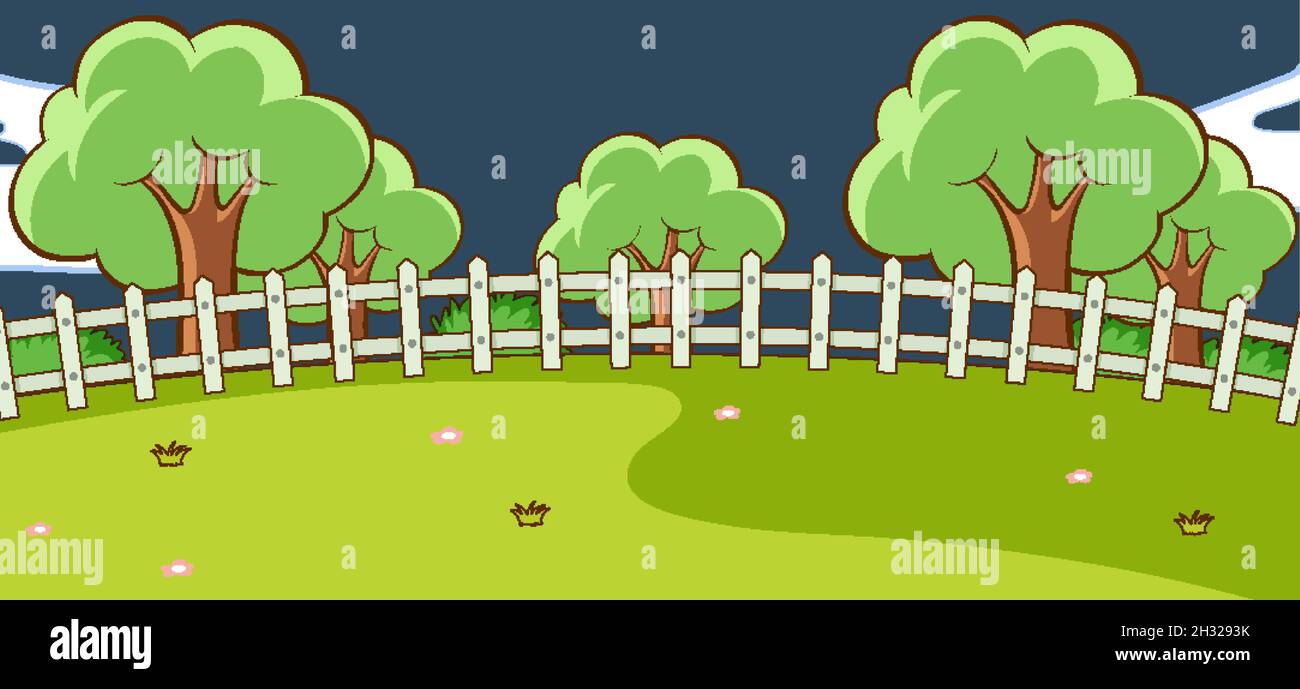 Empty park nature scene at night in simple style illustration Stock ...