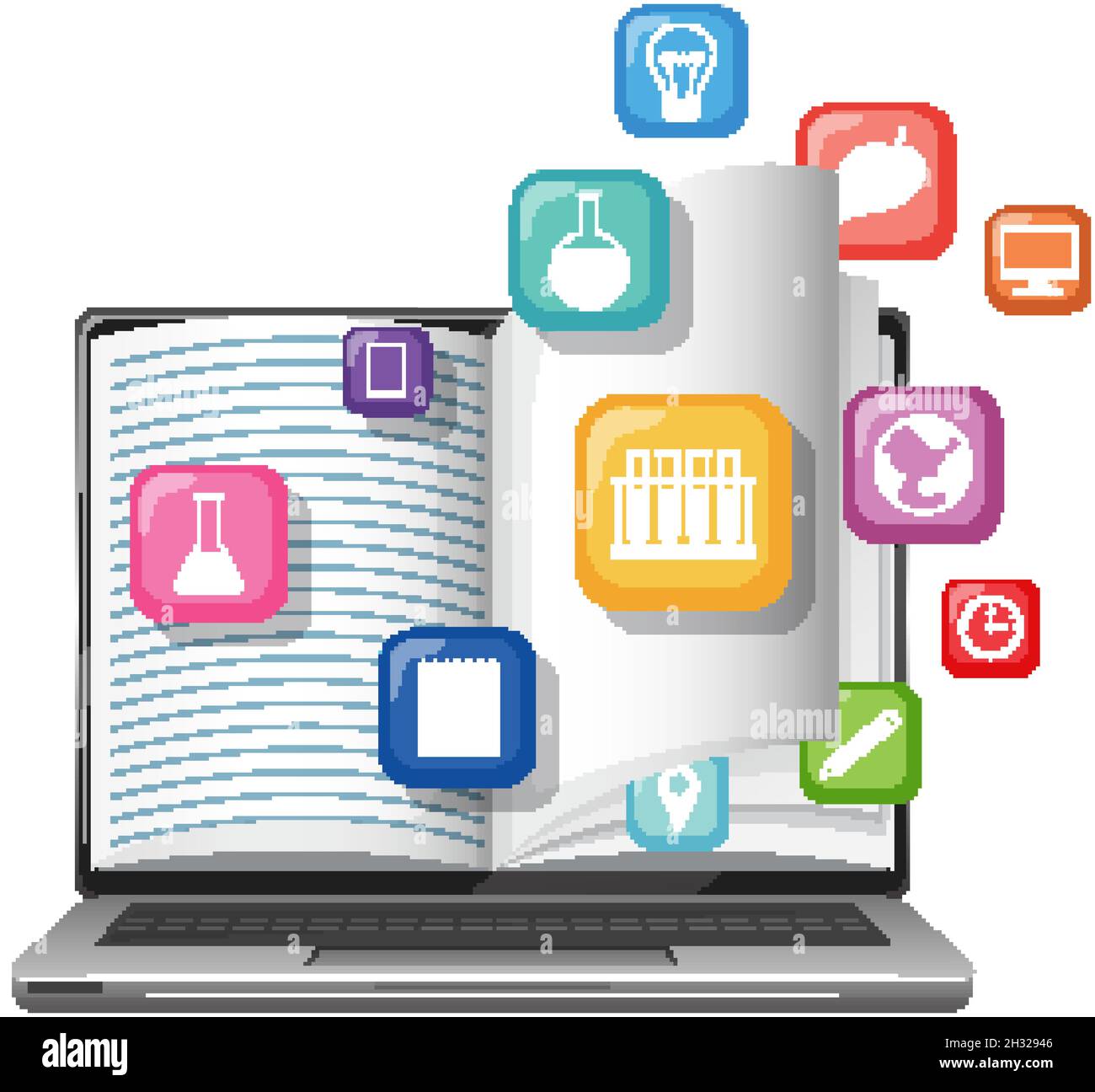 Laptop computer with academic icon on white background illustration ...