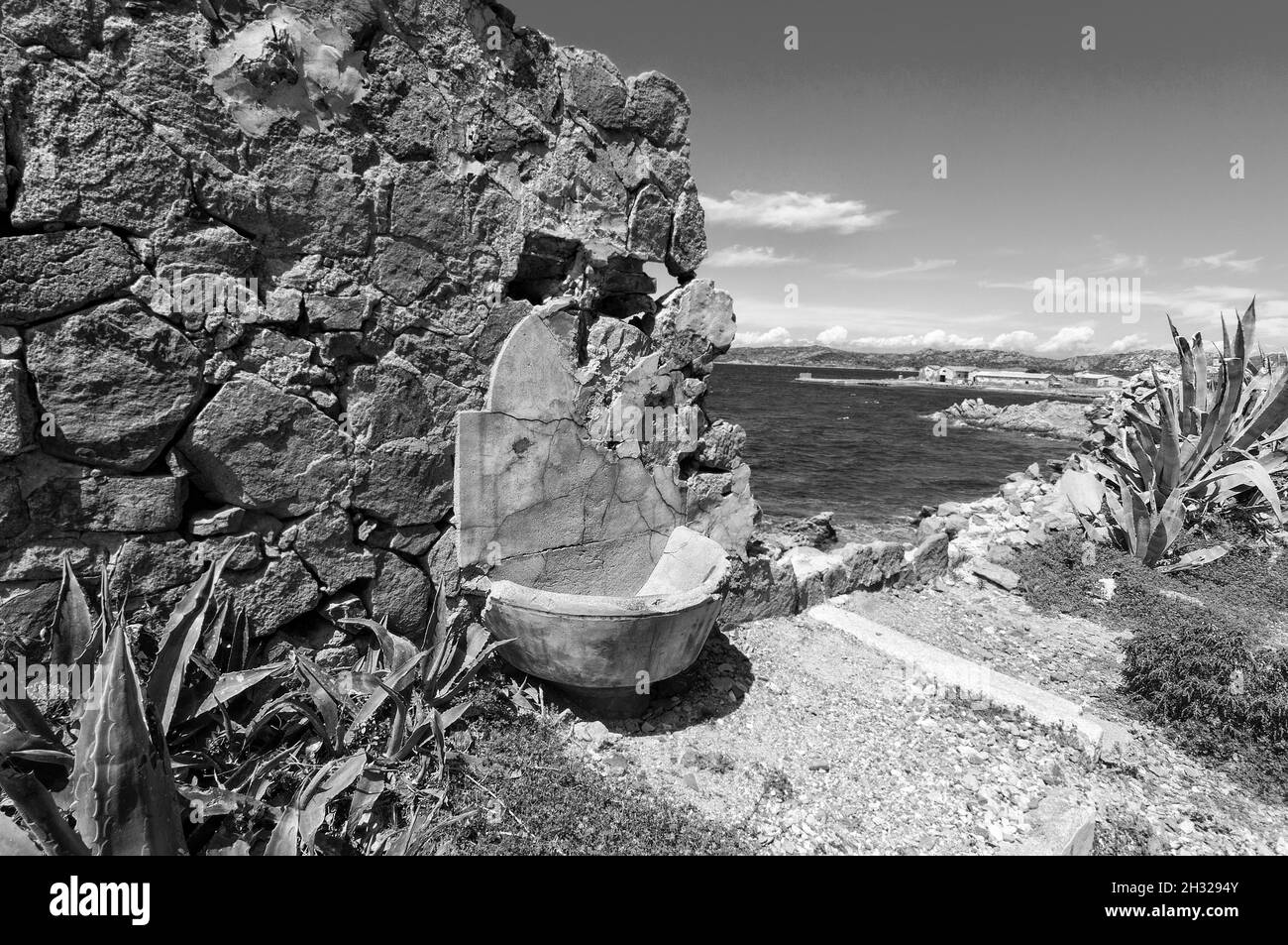 Grayscale beautiful view of the ruins of Bastiani Fortress in La ...
